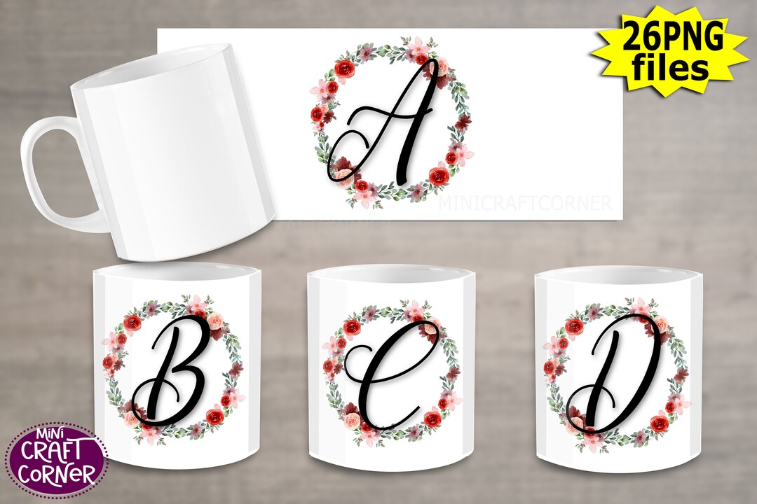 DIGITAL Sublimation Monogram Mug Design / Sublimation Mug / Alphabet ...