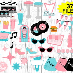 DIGITAL 50s Clipart / Sock Hop SVG / Retro SVG / 50s Retro Party / 50s ...