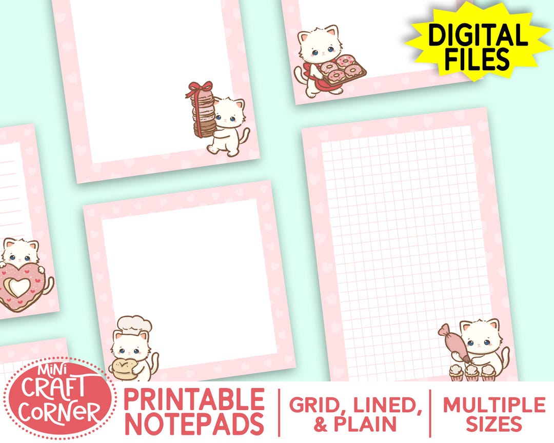 Printable Cat Notepad, DIY Notepad, Printable Notepad Pages, Cat ...