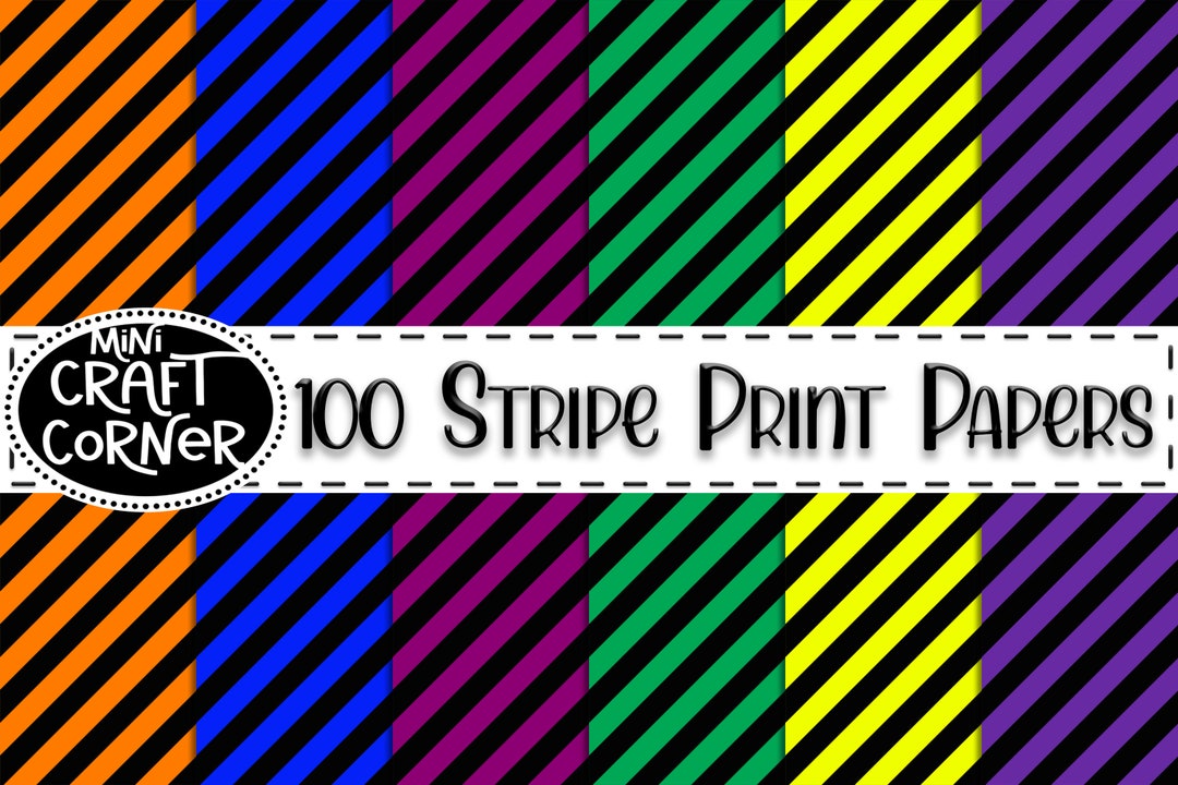 DIGITAL 100 Stripe Papers / Stripe Digital Paper / Colorful Stripes ...