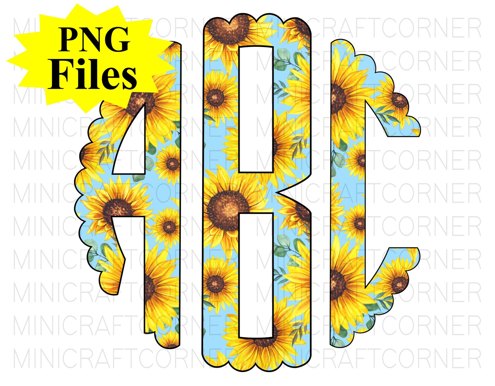 DIGITAL Sunflower Sublimation Monogram Letters / Monogram Letters Png ...