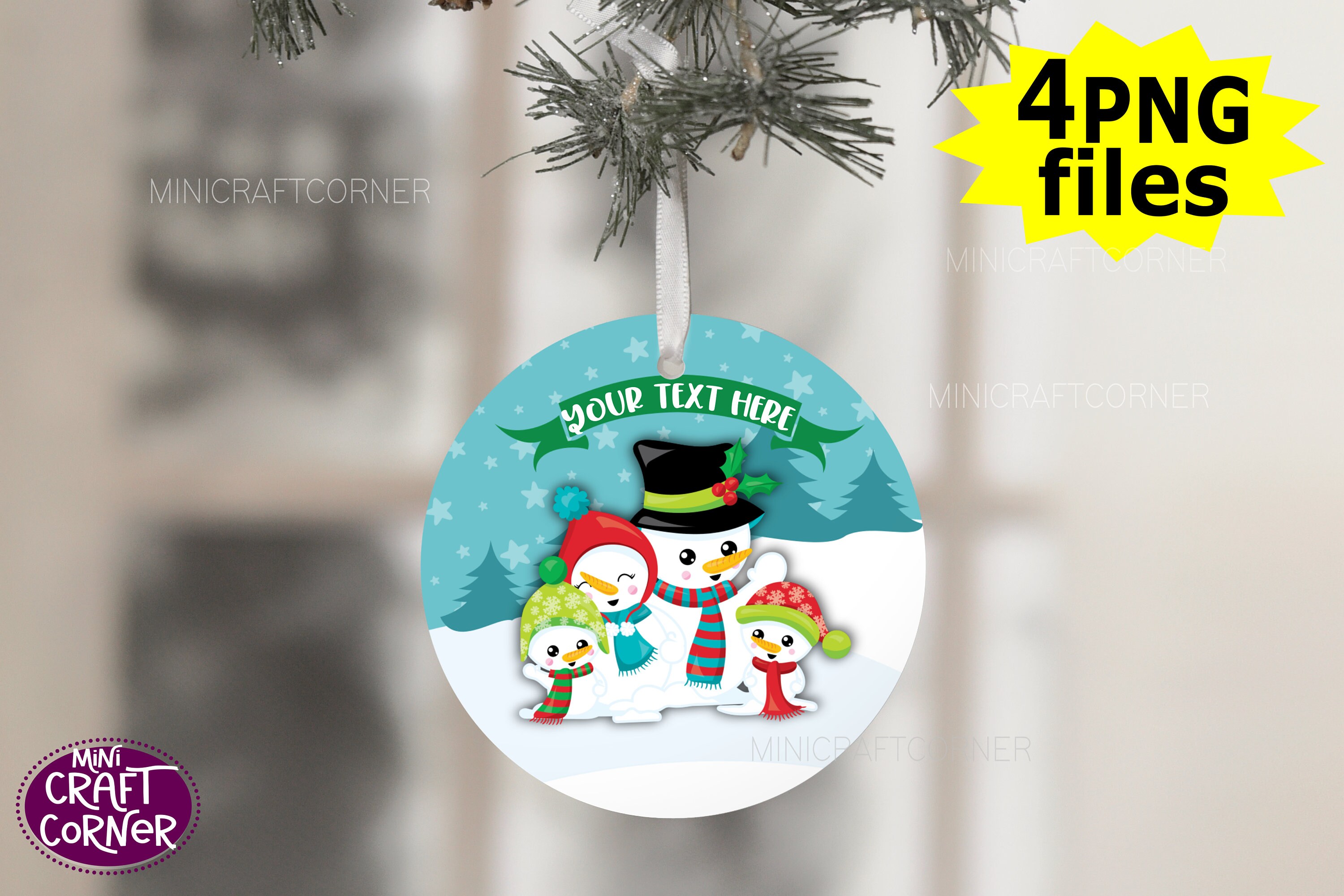 DIGITAL Sublimation Christmas Snowman Family Ornament PNG / - Etsy