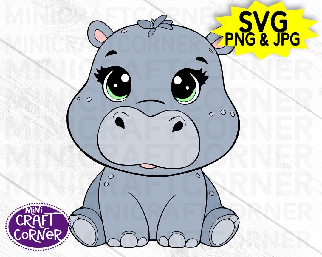 DIGITAL Hippo Clipart / Hippo Sitting / Cute Hippo Clipart / Baby Hippo ...