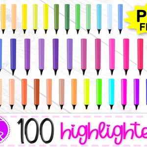 DIGITAL 100 Highlighters / Highlighter Clipart / Markers Clipart / Back ...