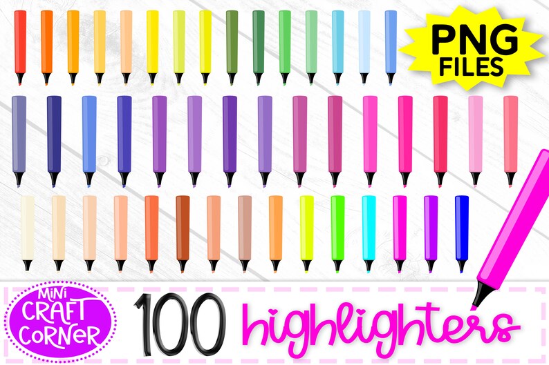 DIGITAL 100 Highlighters / Highlighter Clipart / Markers Clipart / Back ...