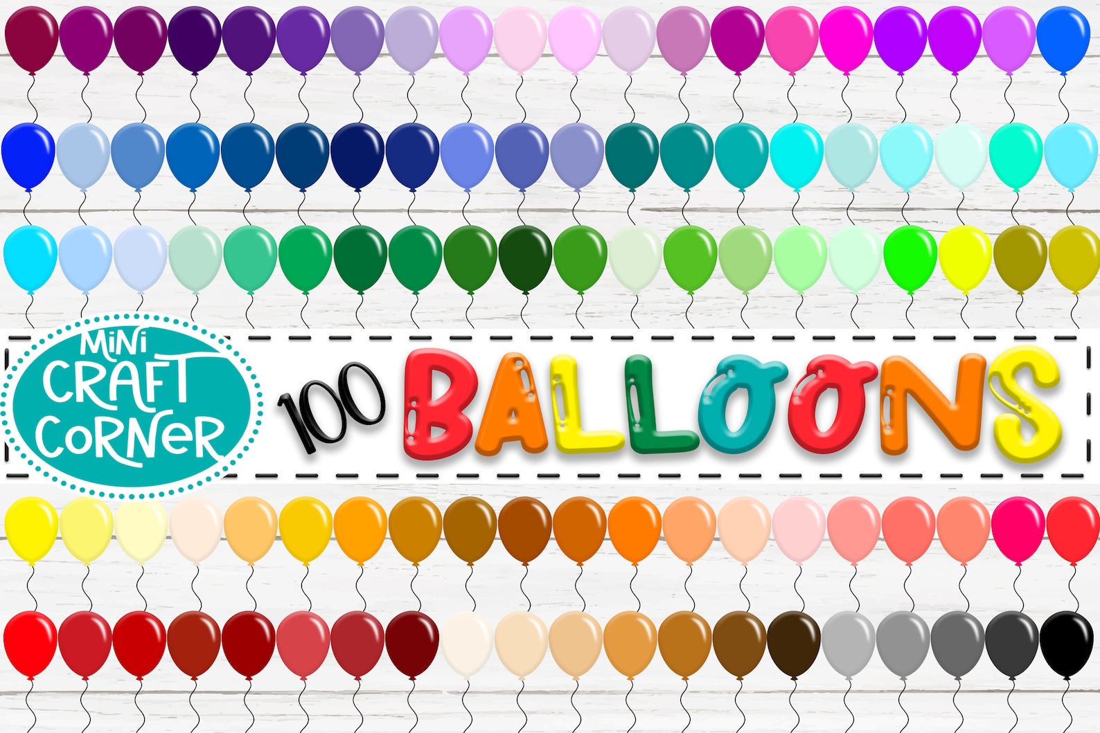 DIGITAL 100 Balloons / Balloon Clipart / Party Balloon Clipart - Etsy