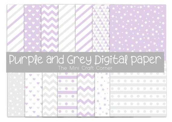 Purple and Grey Digital Paper / Purple Digital Paper / Grey | Etsy
