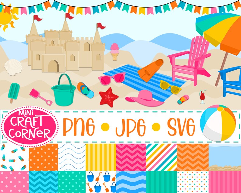 DIGITAL Beach Clipart / Summer SVG / Beach SVG / Beach Party / Summer ...