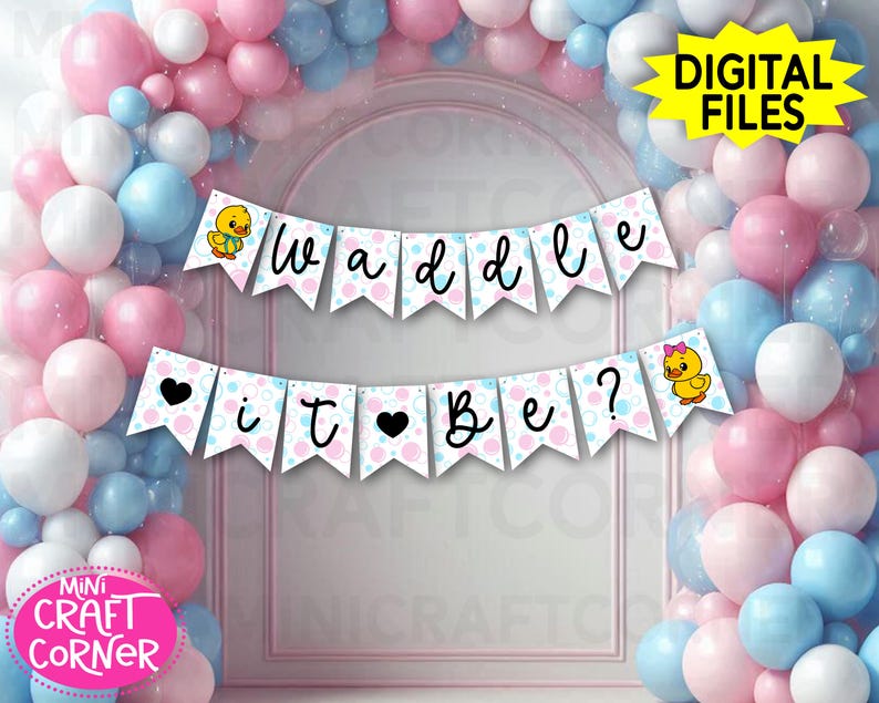 Waddle It Be Gender Reveal Banner – Duck Baby Shower Decoration – Boy ...