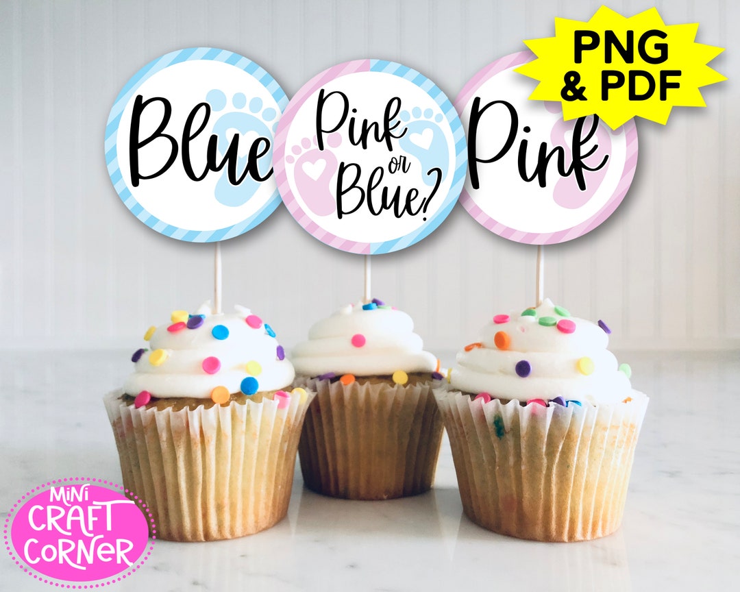 PDF and Png Pink or Blue Cupcake Topper. Boy or Girl Topper. He or She ...