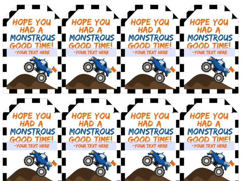 Editable PDF Monster Truck Gift Tag. Monster Truck Party. | Etsy
