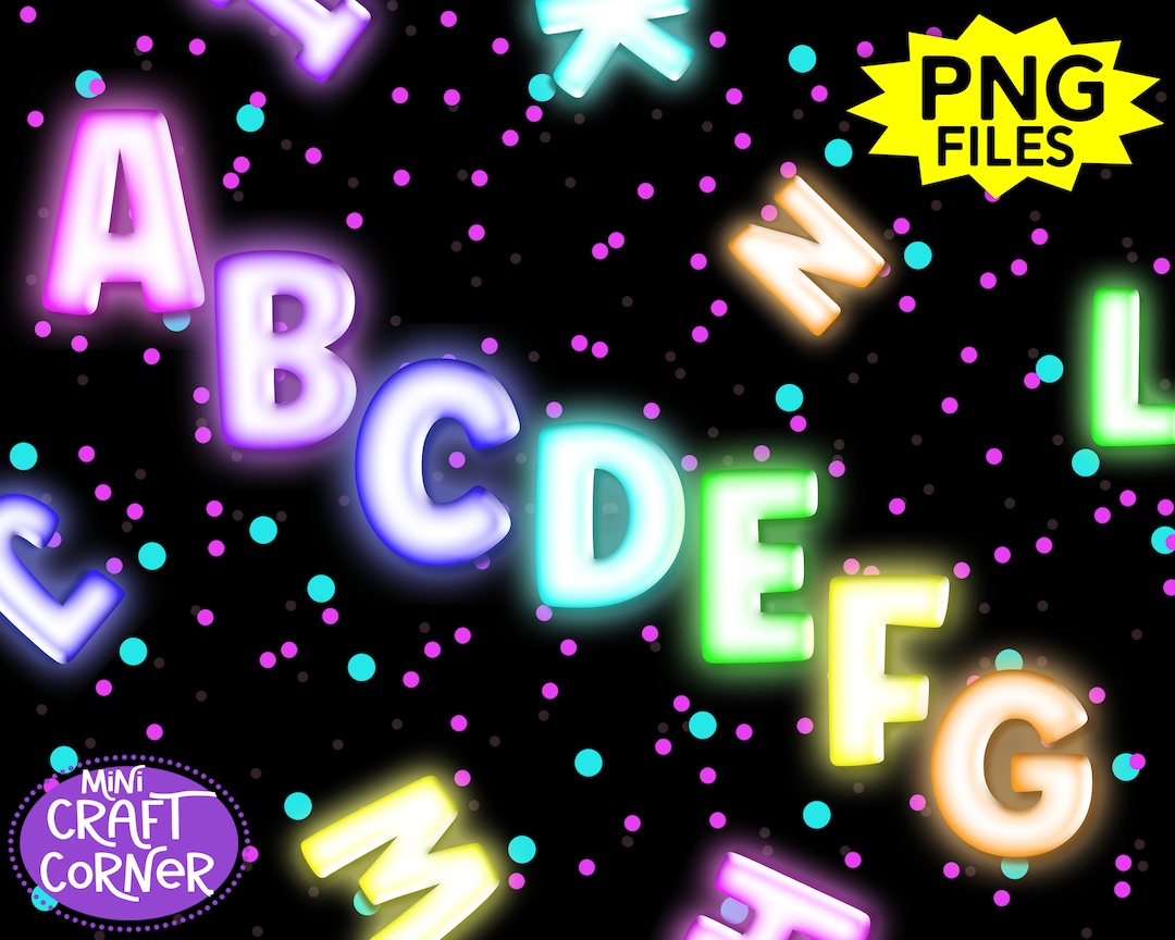 DIGITAL Multi Colored Neon Letters / Neon Letters PNG / PNG Letters ...