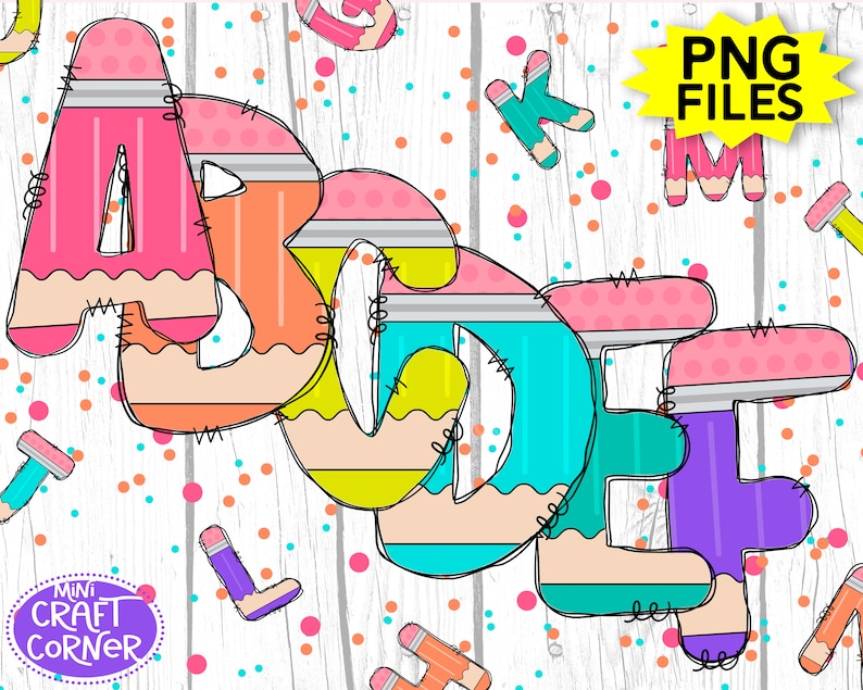 DIGITAL Colored Pencil Letters /doodle Pencil Letters / Doodle Font ...