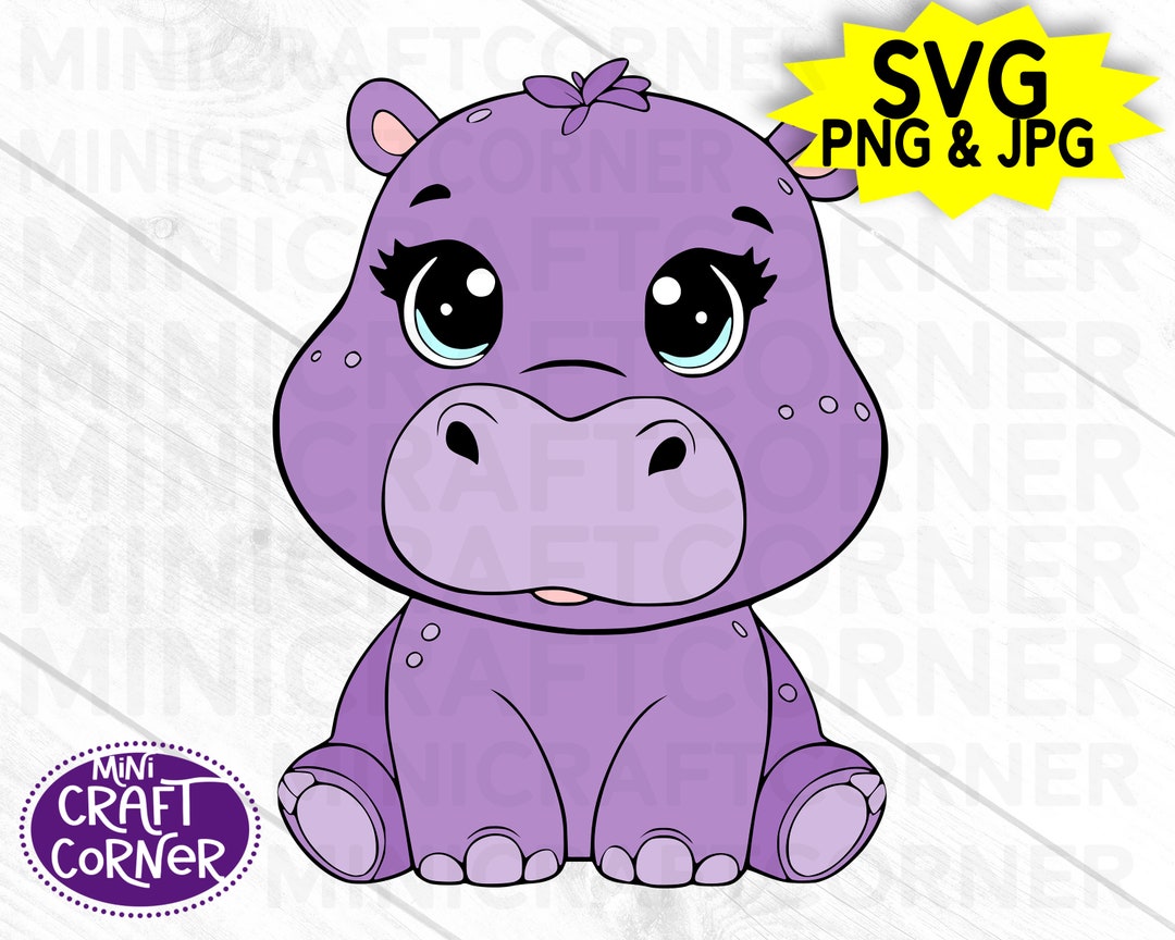 DIGITAL Hippo Clipart / Hippo Sitting / Cute Hippo Clipart / Baby Hippo ...