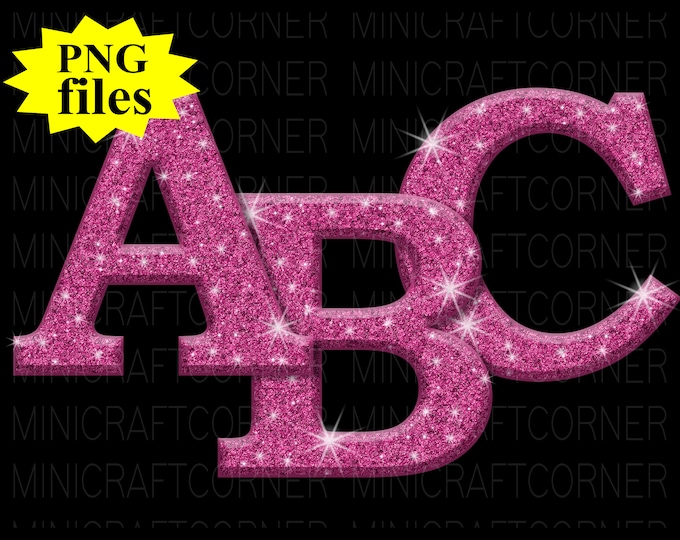 Pink Glitter Letters and Numbers, Pink Glitter Alphabet, Pink Glitter ...