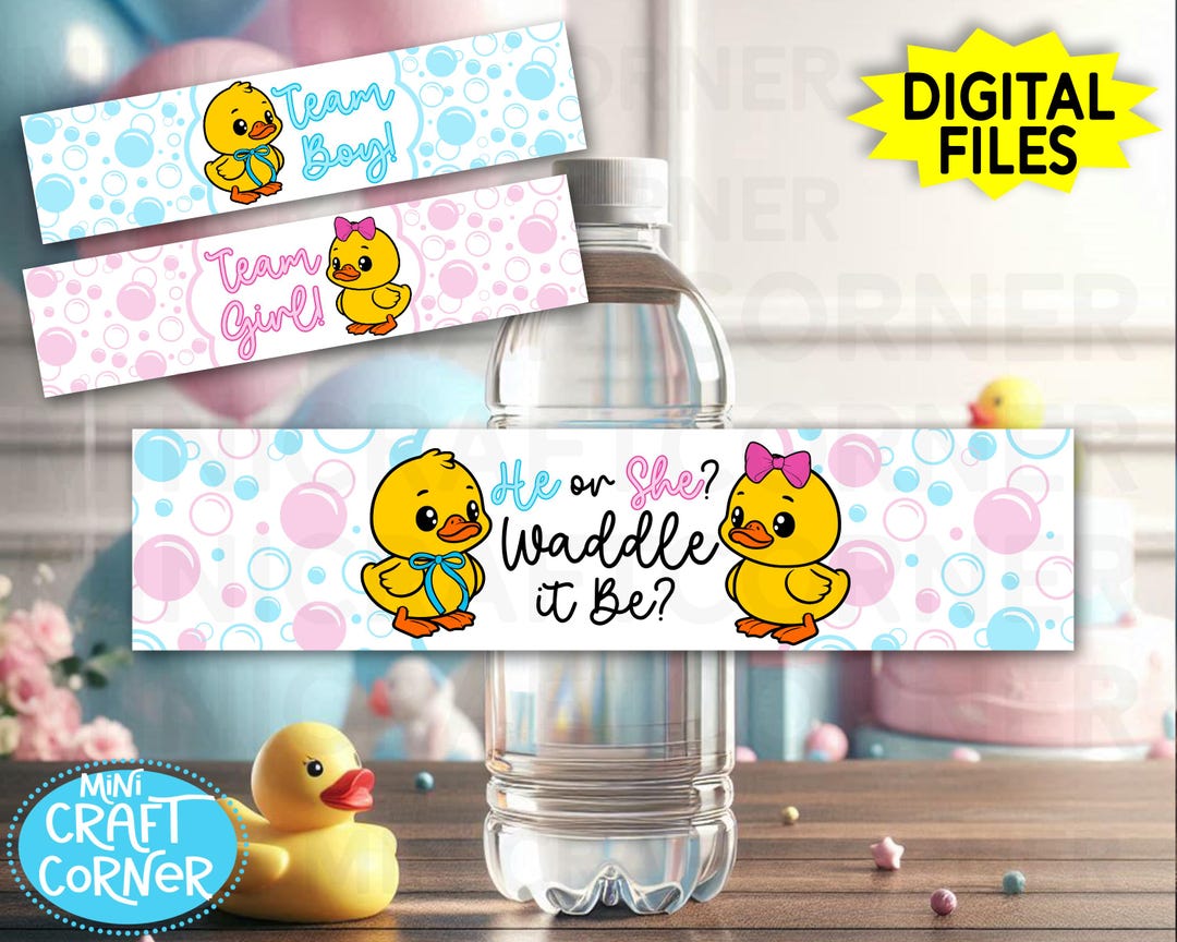 Waddle It Be Gender Reveal Water Bottle Labels – Duck Baby Shower ...