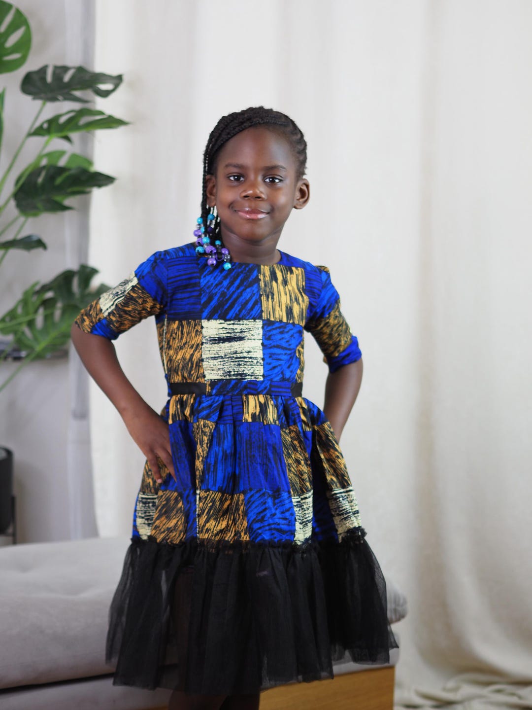 Mima African Fabric Dress | Celebration Dress for Girls | Ankara Flower ...