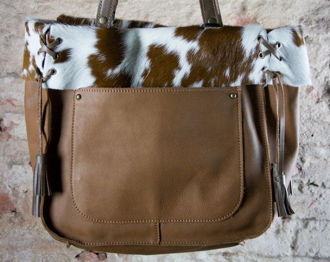 Brown Cowhide Tote Cow Hide Bag Brown Leather Tote Fur Tote - Etsy
