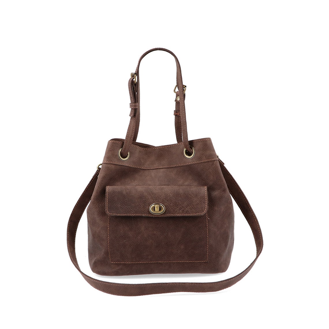 Crossbody Bucket Bag Brown Bucket Bag Medium Size Leather | Etsy