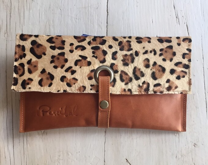 Leopard Printed Clutch, Caramel Leather Clutch - Etsy