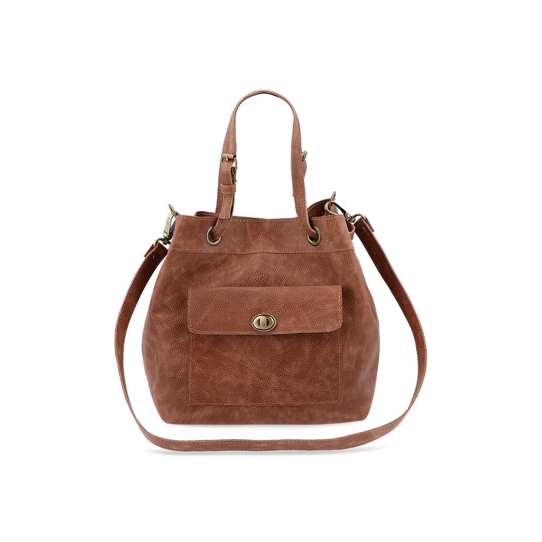 Crossbody Bucket Bag, Brown Bucket Bag, Medium Size Leather Bag ...