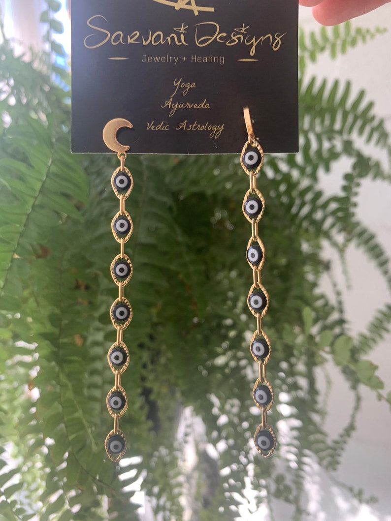 Gold Evil Eye Drop Earrings | Turkish Chain, Protection Jewelry - Etsy