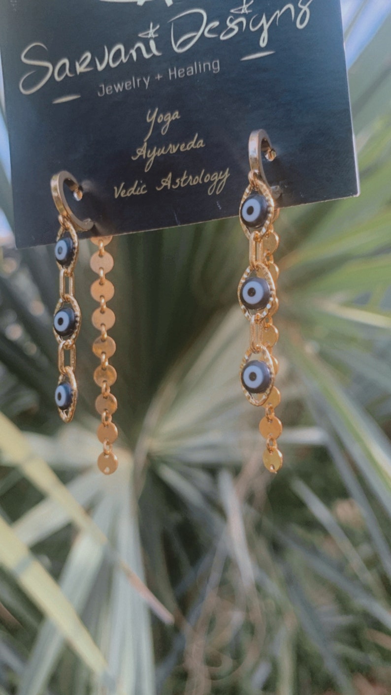Gold Evil Eye Drop Earrings | Turkish Chain, Protection Jewelry - Etsy