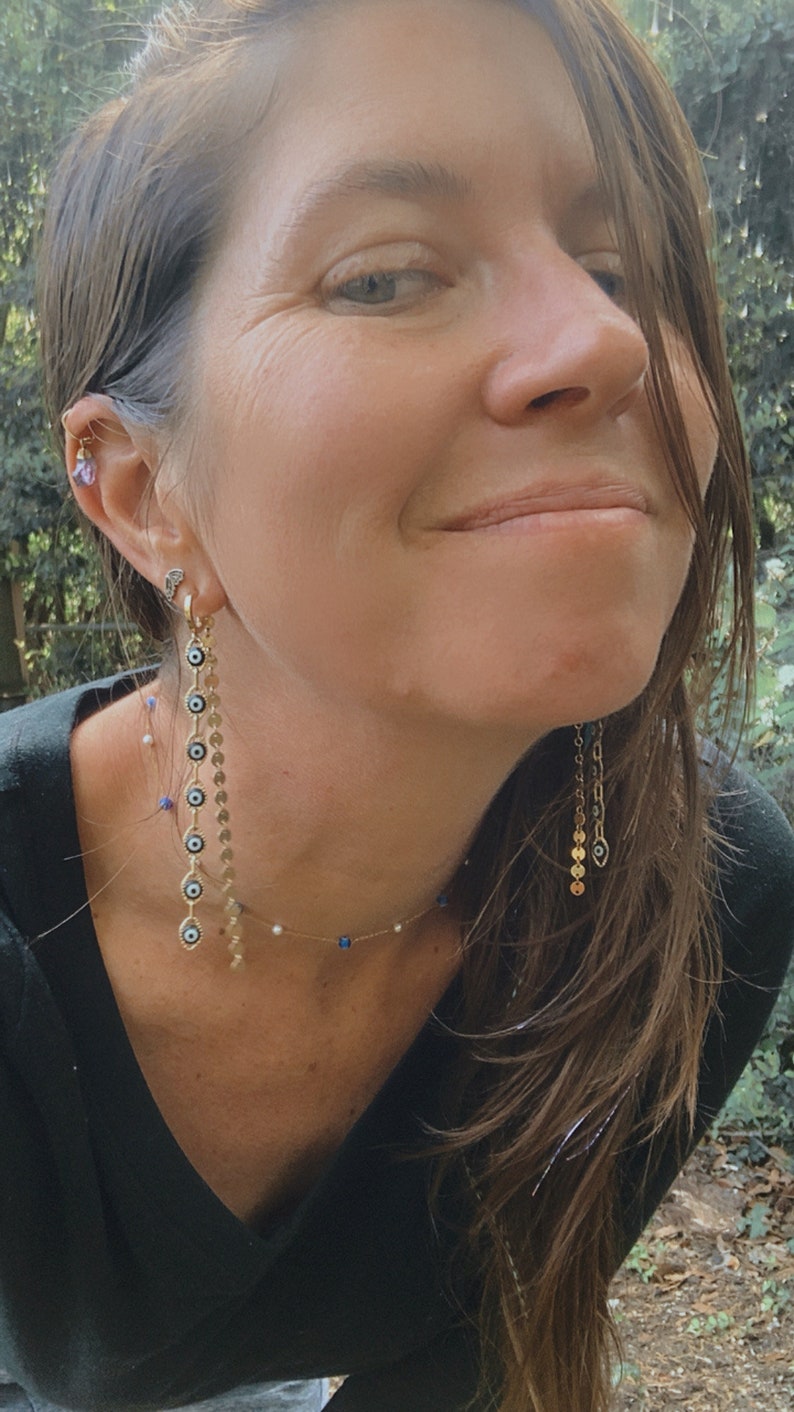 Gold Evil Eye Drop Earrings | Turkish Chain, Protection Jewelry - Etsy