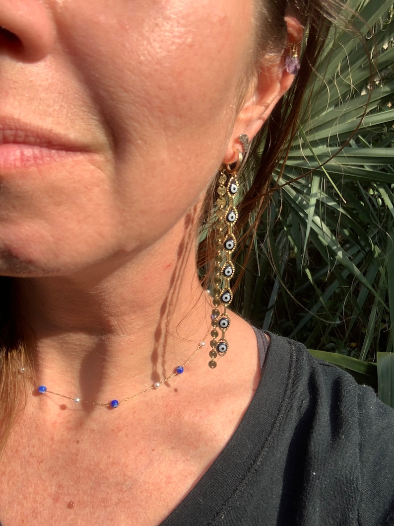 Gold Evil Eye Drop Earrings | Turkish Chain, Protection Jewelry - Etsy