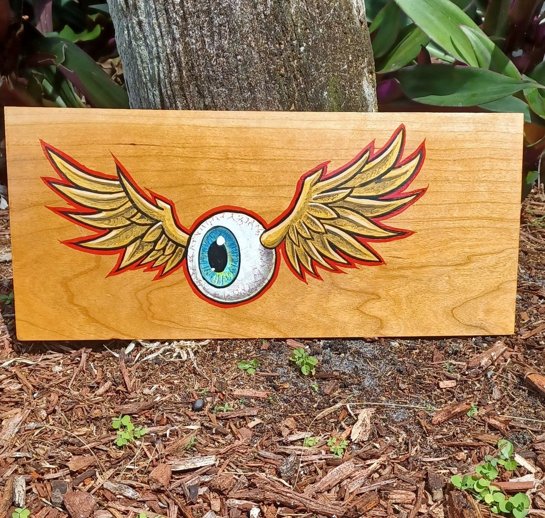 Flying Eyeball Original Artwork Solid Wood Plaque - Etsy