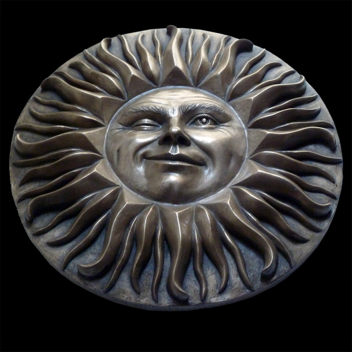 Winking Sun Face in Bronze 2 (12") - Etsy