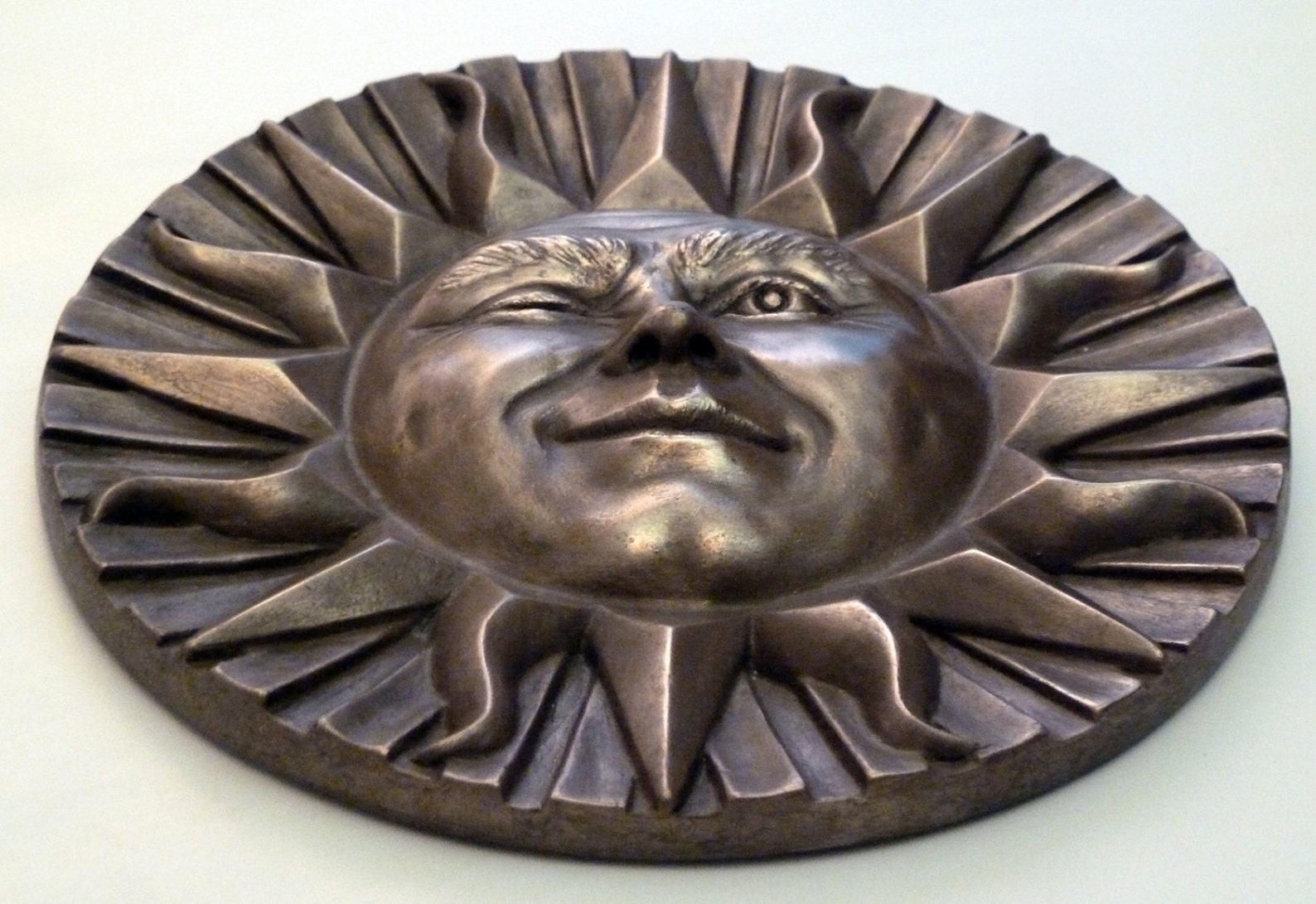 Small Winking Sun Face Wall Plaque in Bronze Resin - Etsy
