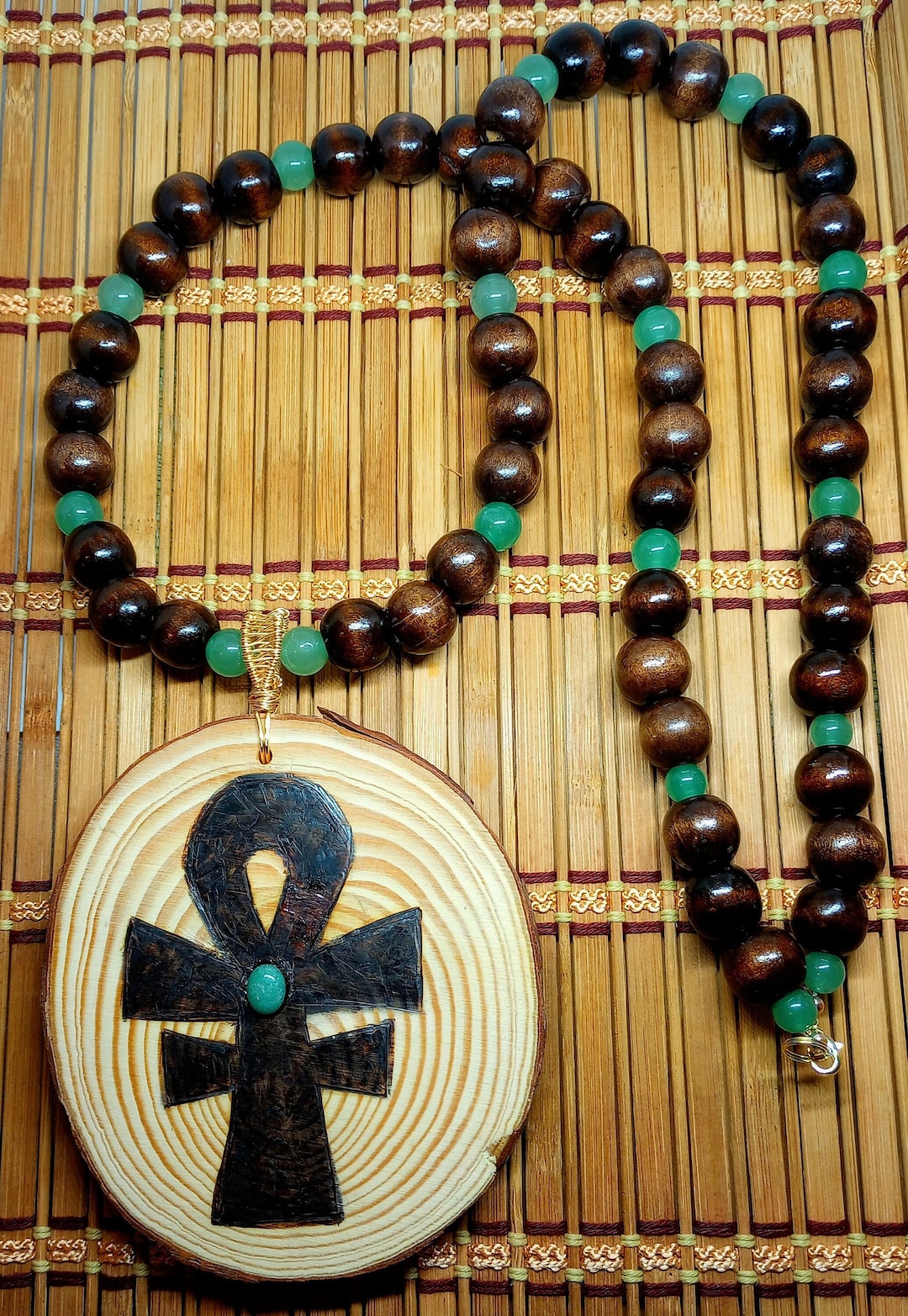 Green Aventurine & Wood Bead Necklace With Wood and Green Aventurine ...