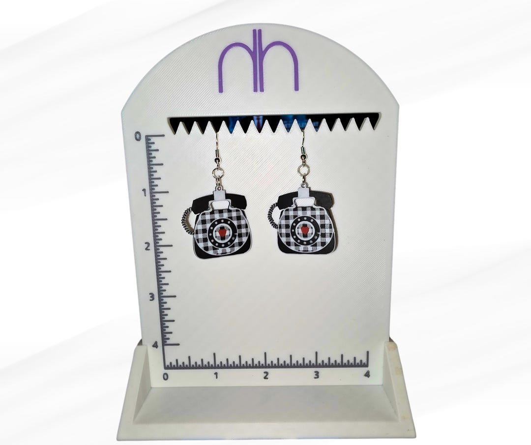 3D Printed Rotary Phone Earrings: Gingham & Heart Dangles, Sterling ...