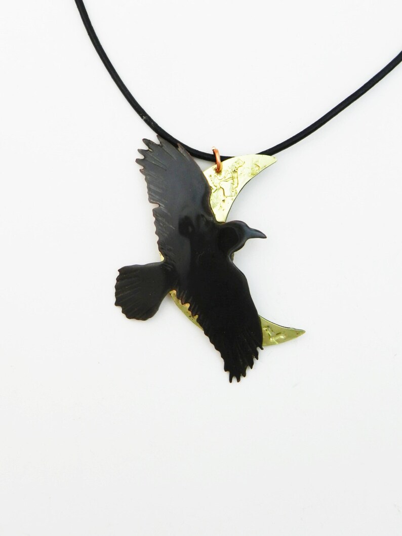 Crow Pendant Raven Necklace Crow Jewelry Moon Necklace - Etsy