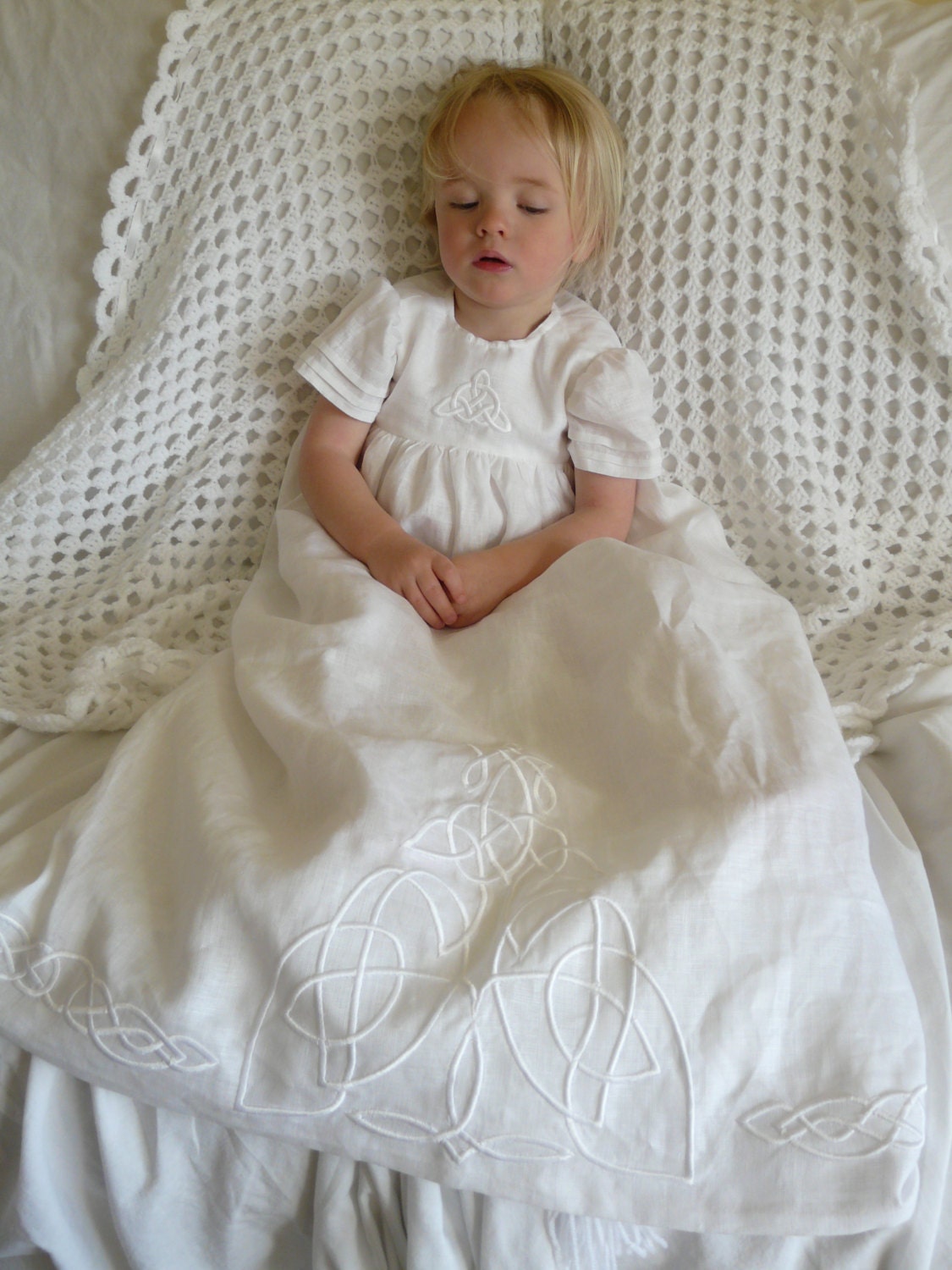 Celtic Embroidered Christening Gown in Irish Linen: the Kilkenny - Etsy