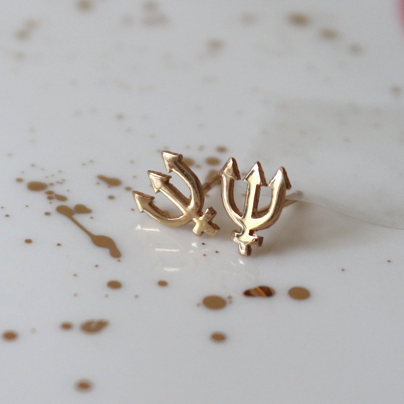 Neptune Stud Earrings . Planet Symbol Jewelry . Gift for Her | Etsy