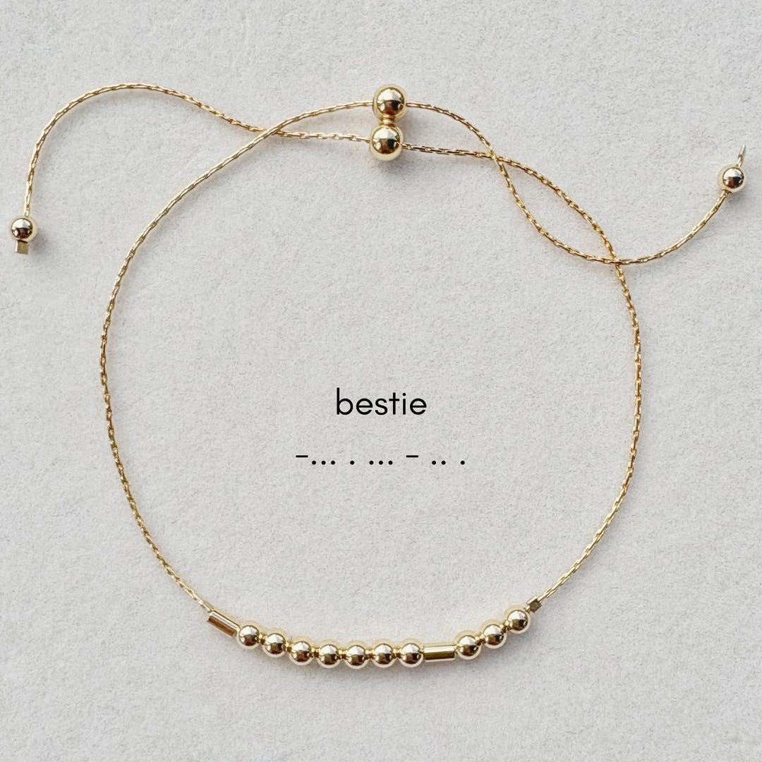 Gold Bestie Bracelet | Morse Code Hidden Message Bracelet | Dainty ...