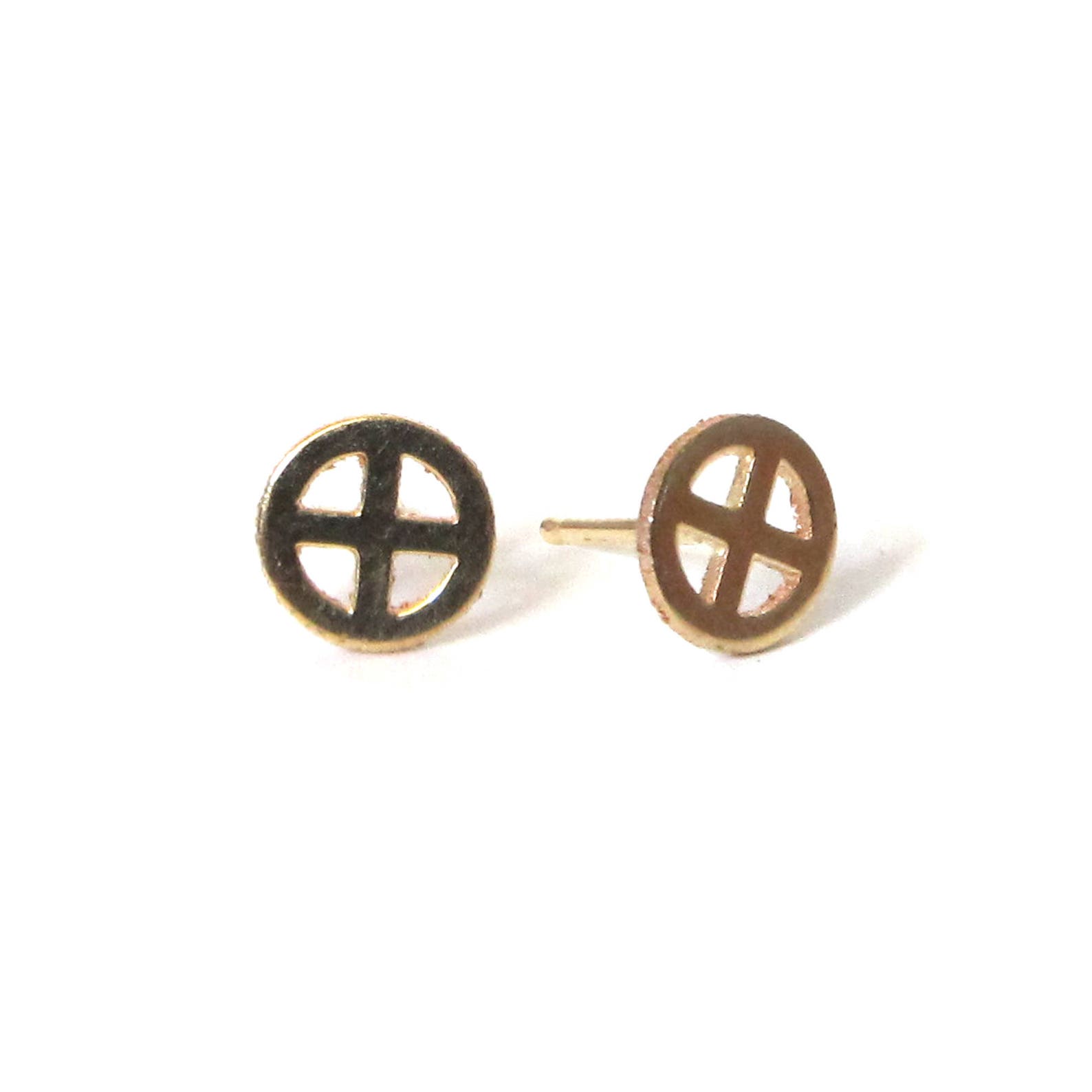 Earth Sign Earrings . Silver Earth Studs . Gold Cross Symbol - Etsy