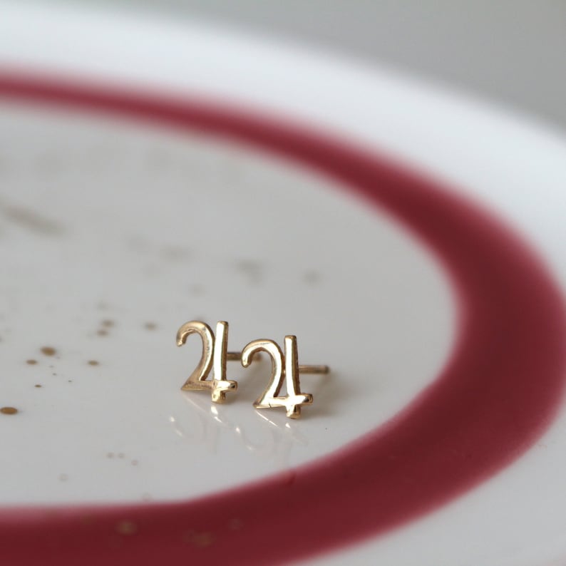 Jupiter Symbol Studs . Gold Silver Stud Earrings . Number | Etsy
