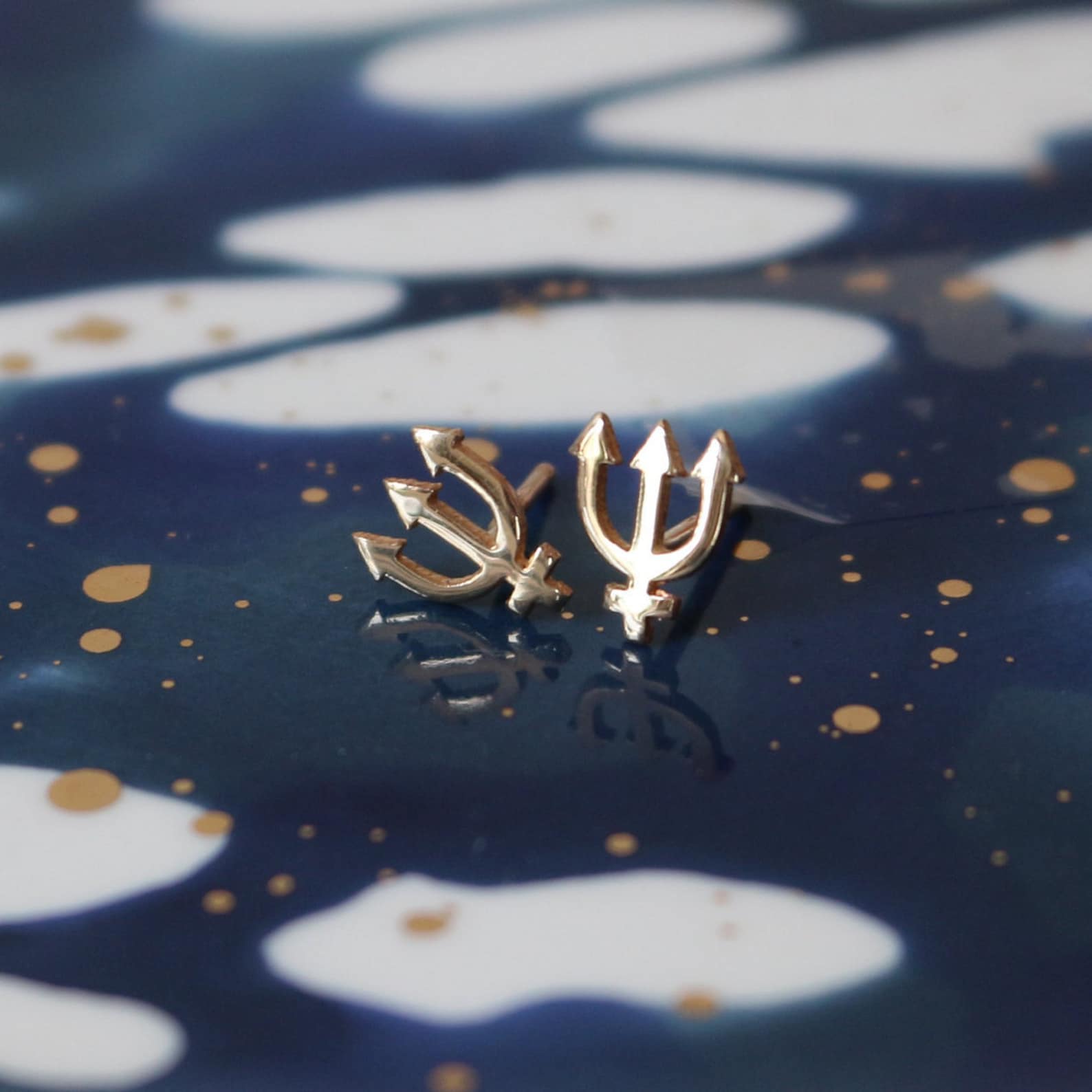 Neptune Stud Earrings . Planet Symbol Jewelry . Gift for Her | Etsy