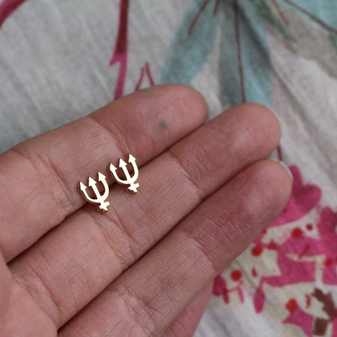 Neptune Stud Earrings . Planet Symbol Jewelry . Gift for Her | Etsy