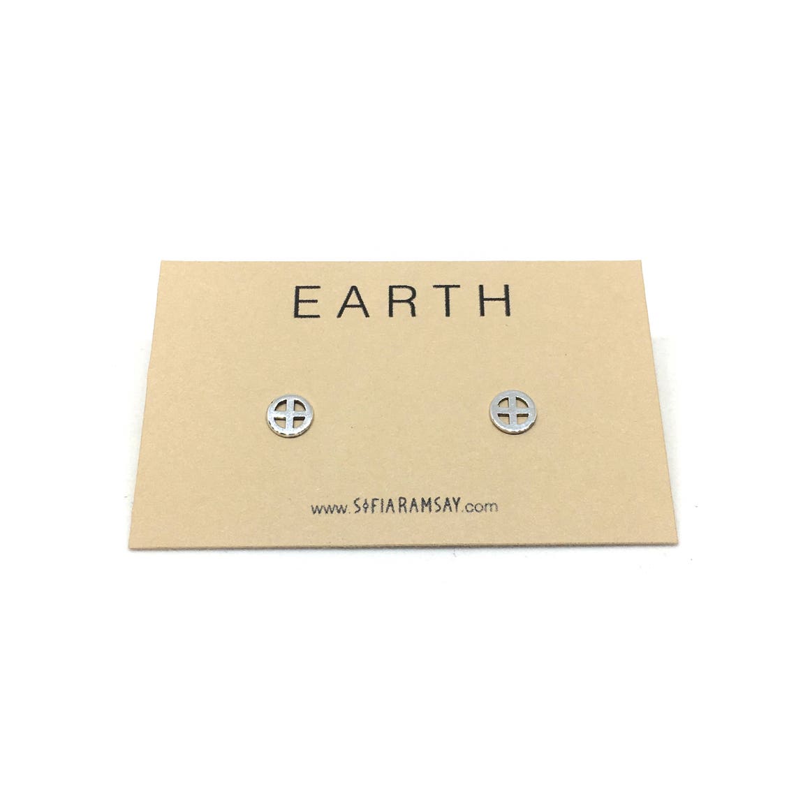 Earth Sign Earrings . Silver Earth Studs . Gold Cross Symbol - Etsy