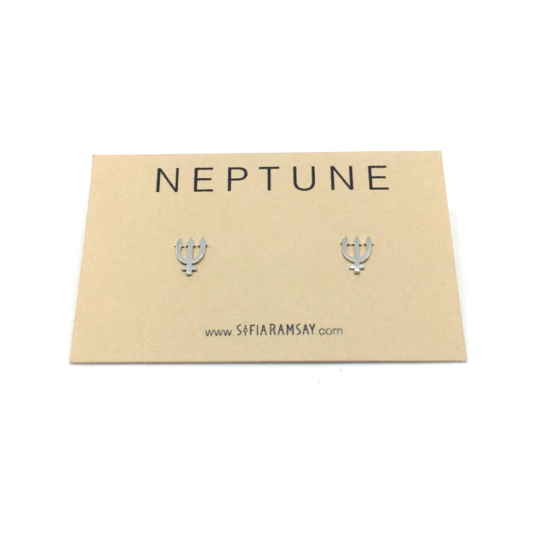 Neptune Stud Earrings . Trident Spear Charm Jewelry Poseidon Crown ...