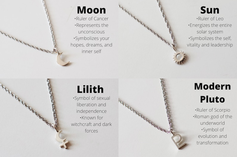 Lilith Symbol Necklace Silver Planet Sign Pendant / Crescent Cross ...