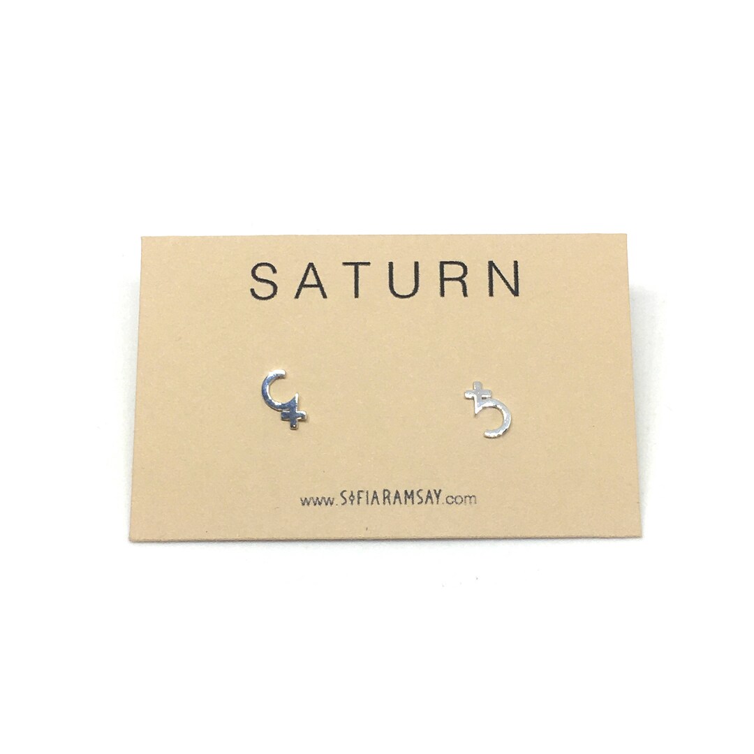 Silver Saturn Earrings . Planet Symbol Sign Studs . Gifts for Her ...