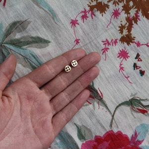 Earth Sign Earrings . Silver Earth Studs . Gold Cross Symbol Stud . XO ...