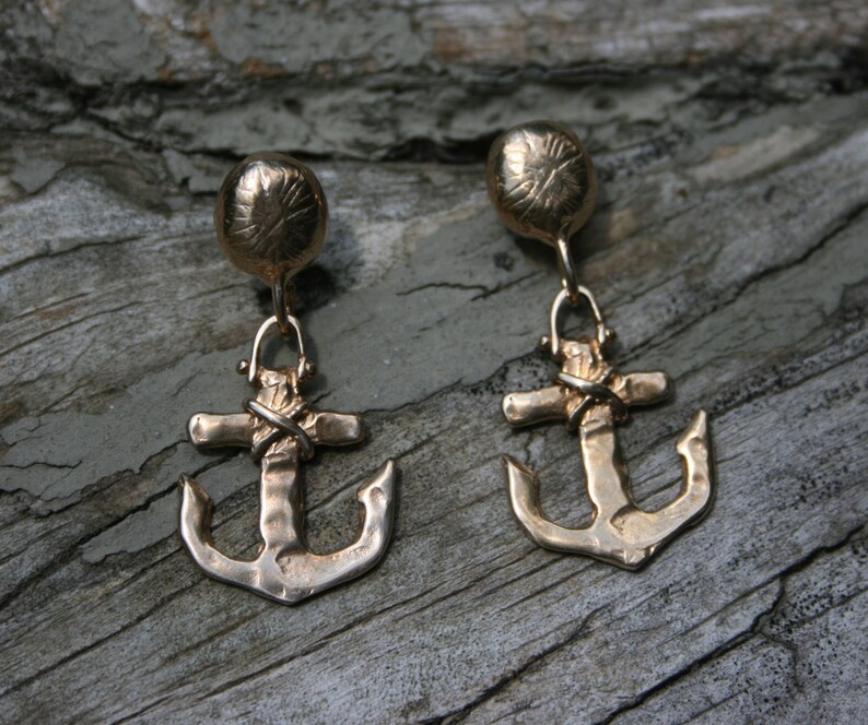 GOLD BRONZE ANCHOR Earrings, Rustic, Funky Anchors, Nugold Anchor ...