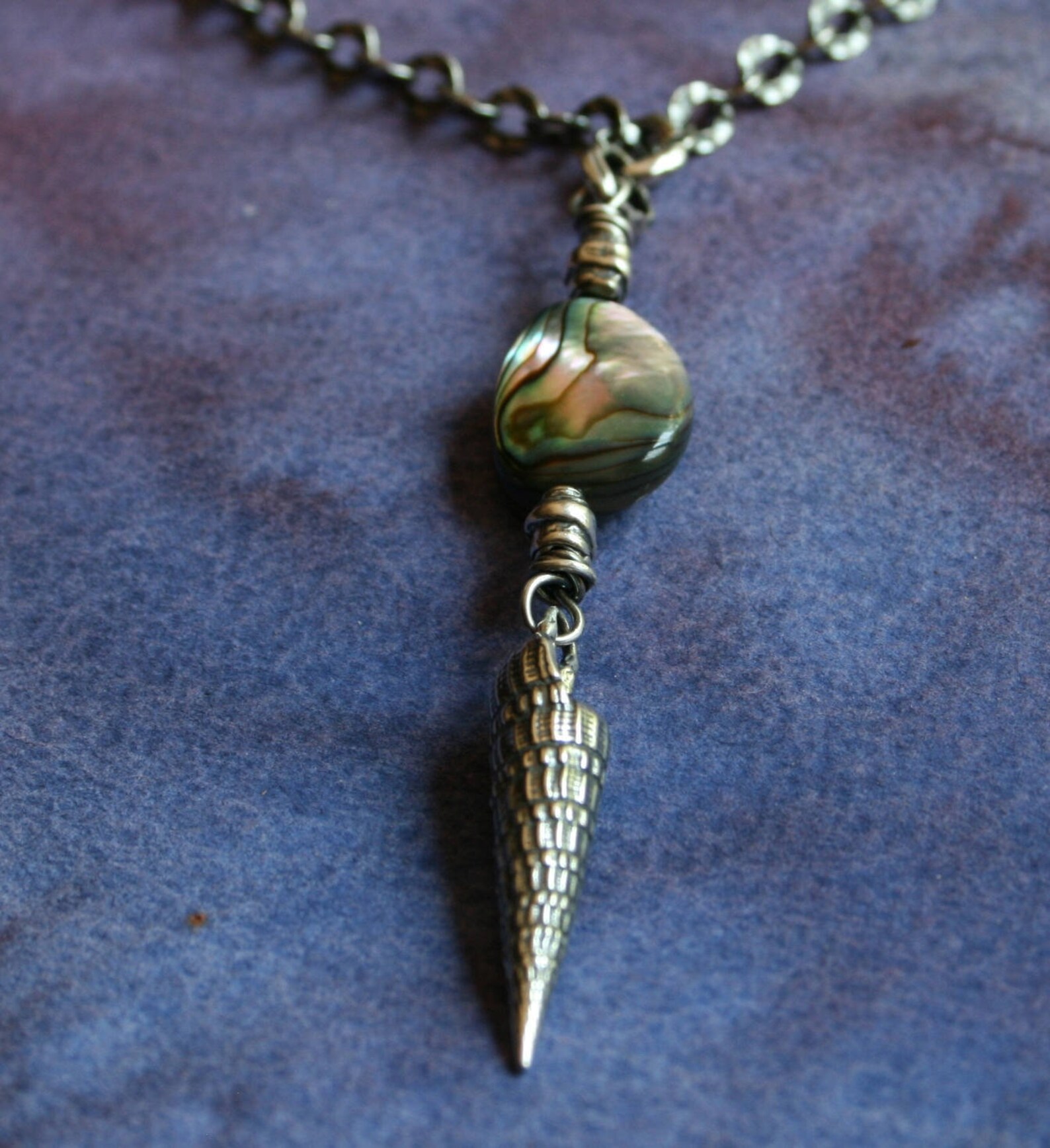 Abalone and Sterling Auger Shell Choker Necklace/paua Shell Jewelry ...