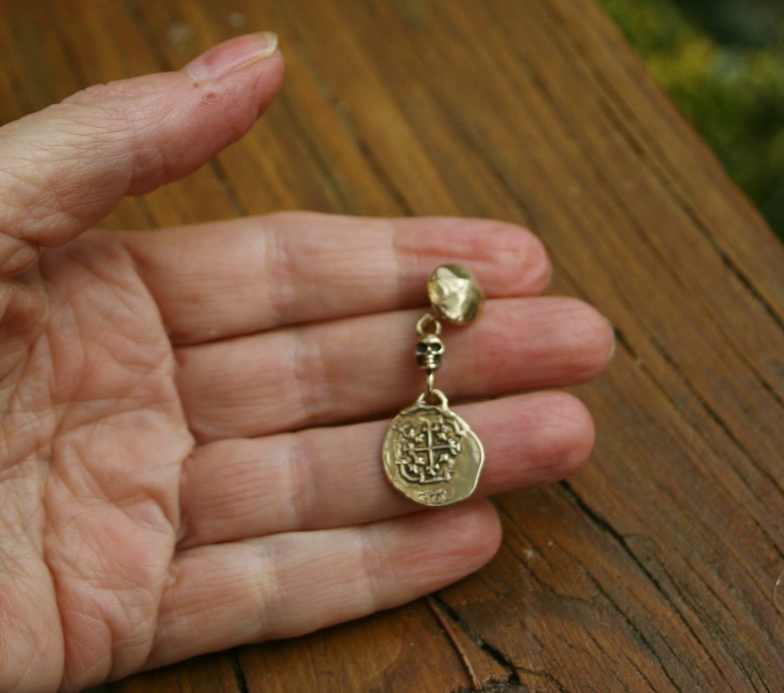 SINGLE Pirate Earring in Gold Bronze Spanish Coin Earring | Etsy